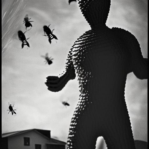 1950s black and white science-fiction film depicting "alien bee people ...