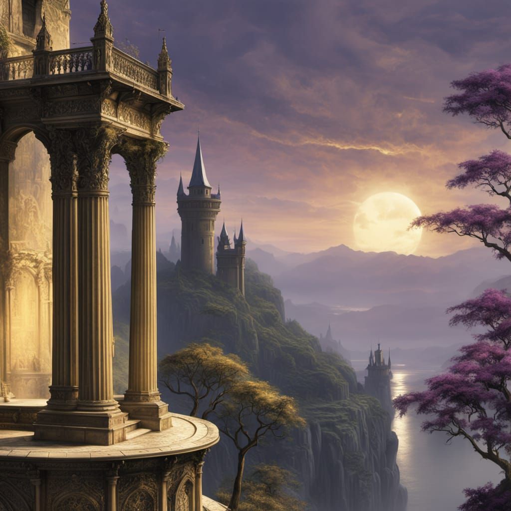 Regal Fantasy Castle in Hyper-Realistic Purple Twi... - AI Art