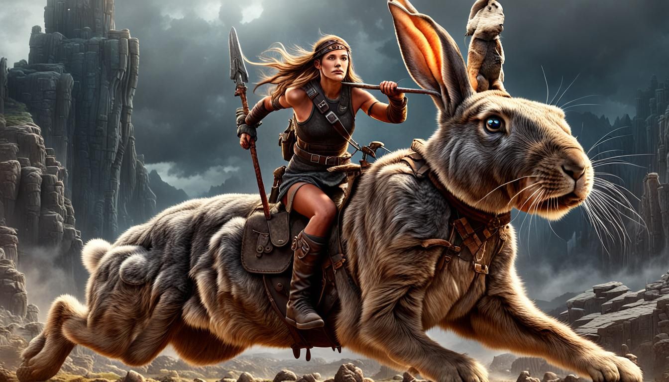 barbarian woman riding a giant rabbit. - AI Generated Artwork ...