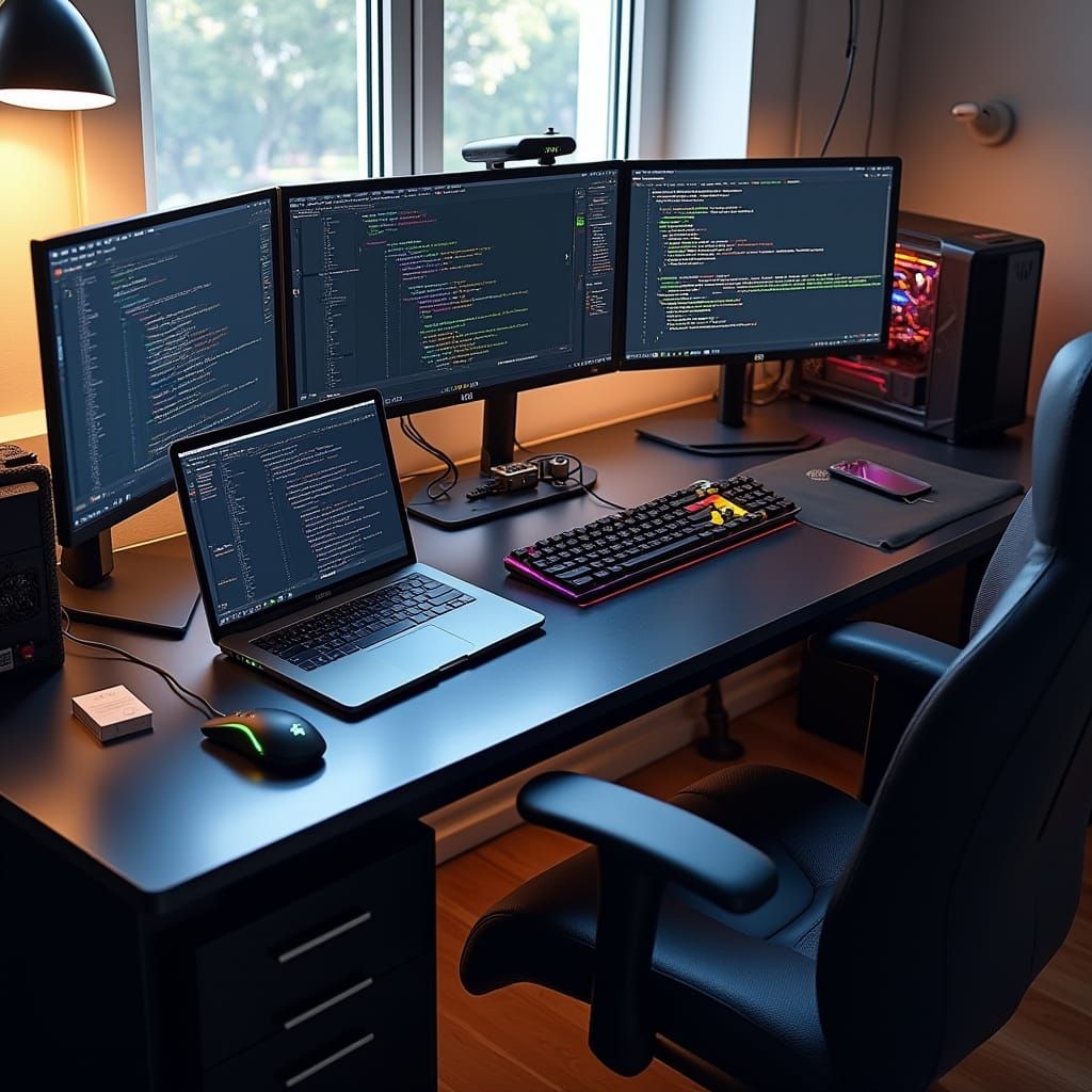 Highly Realistic Modern Workspace Setup with High-... - AI Art