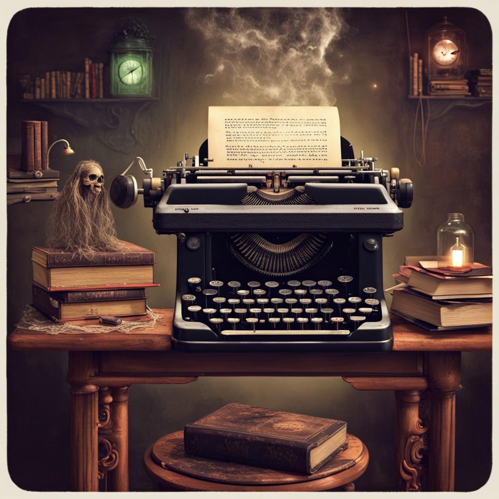 haunted typewriter creating magical worlds, vintage writer room - AI ...