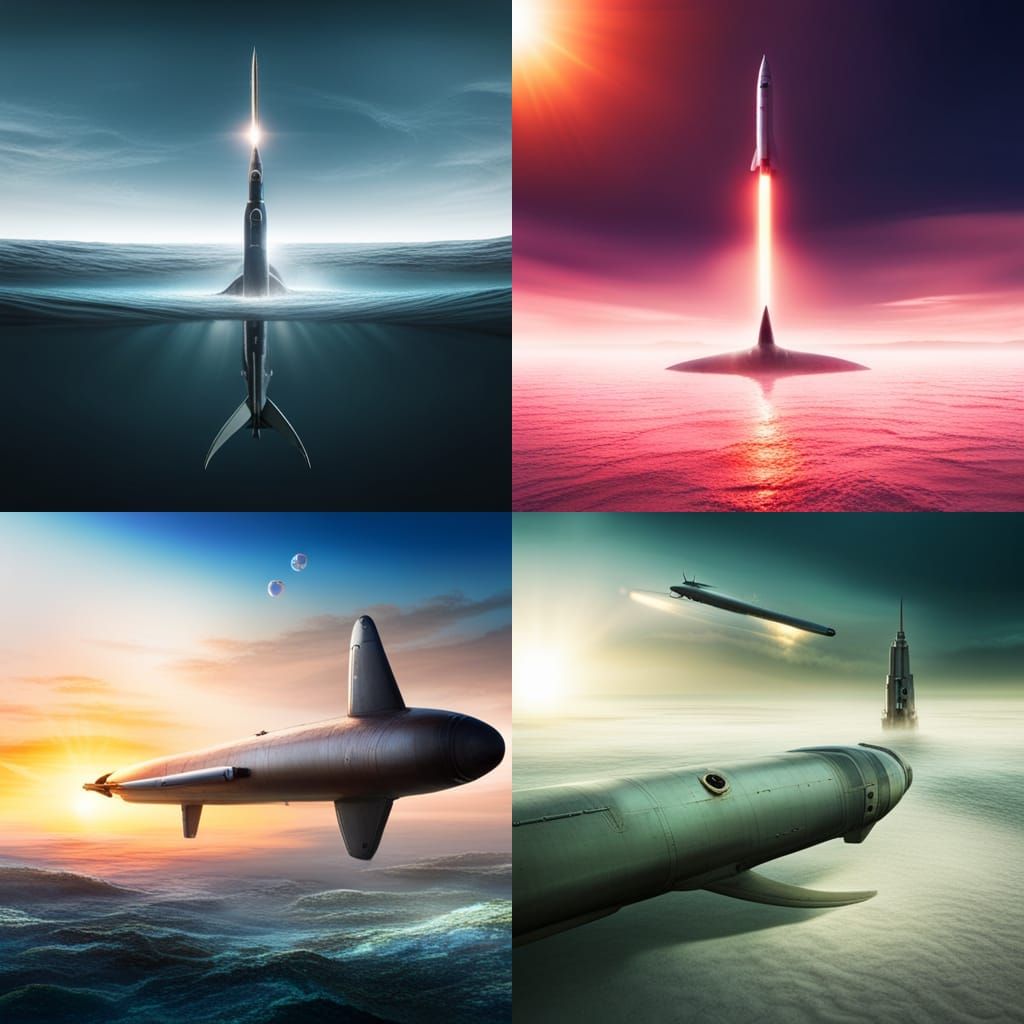 Super deep giant submarine,shooting a nuke missile out as bubbles part ...