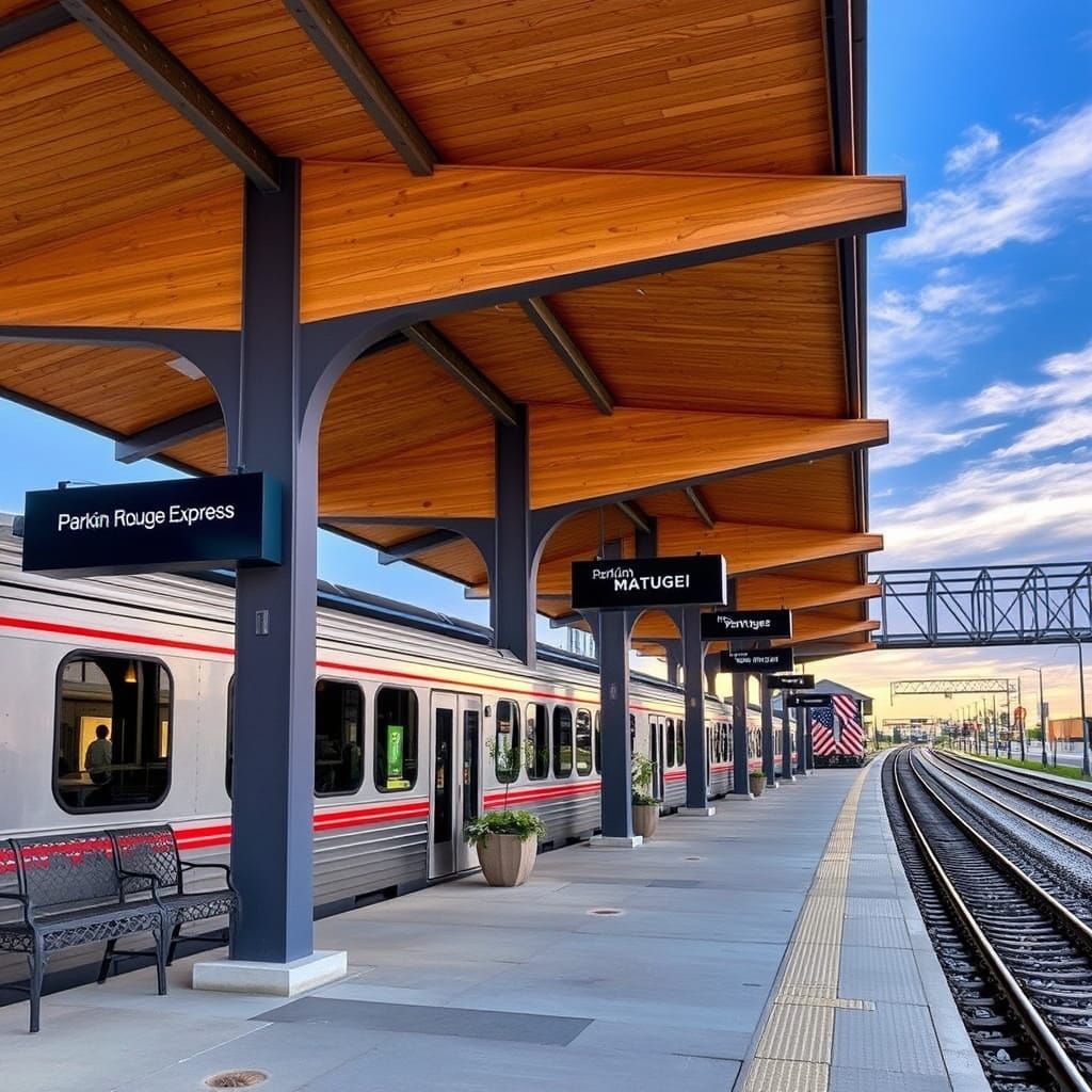 Baton Rouge Train Station in Vibrant Mardi Gras St... - AI Art