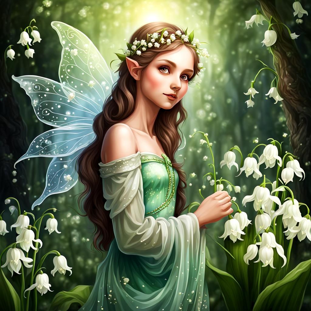 beautiful fairy standing under a lilly of the valley - AI Generated ...