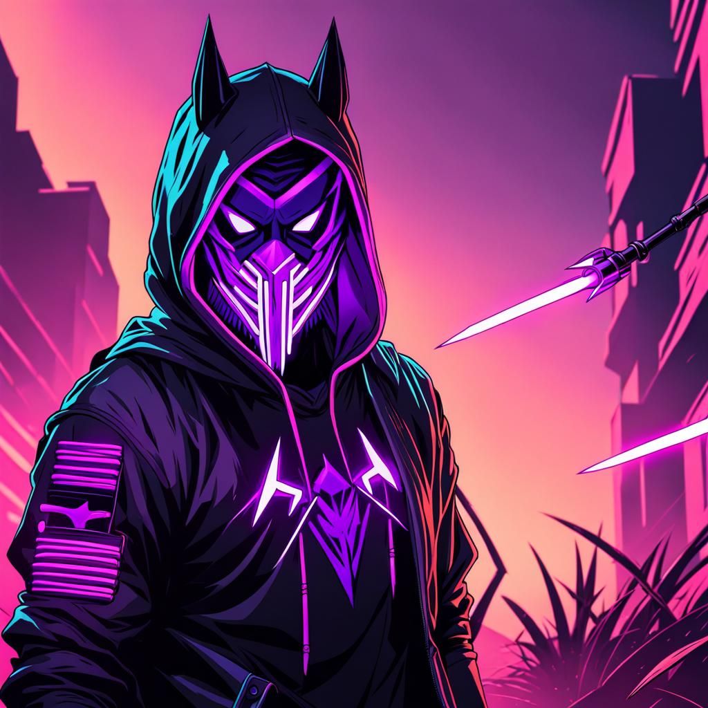Withered black mask with electric purple energy boy with hoodie with ...