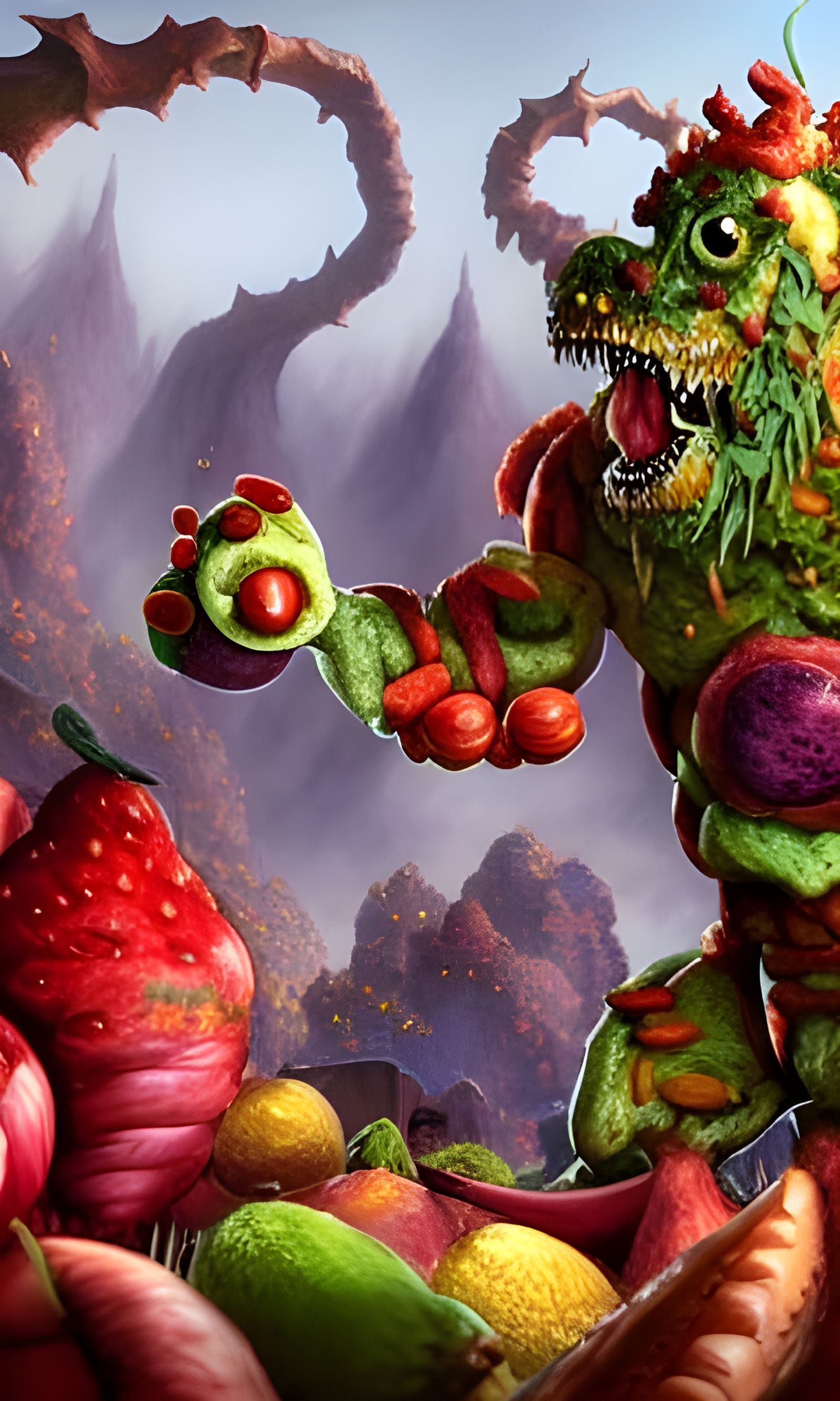 Fruit Golem Food fight! - AI Generated Artwork - NightCafe Creator