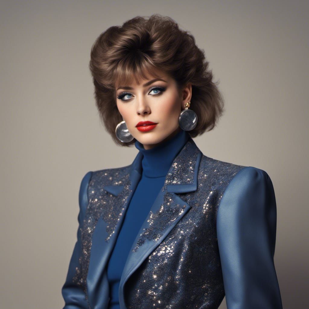1986: A stylish secretary with blue eyeshadow, chunky plastic earrings ...