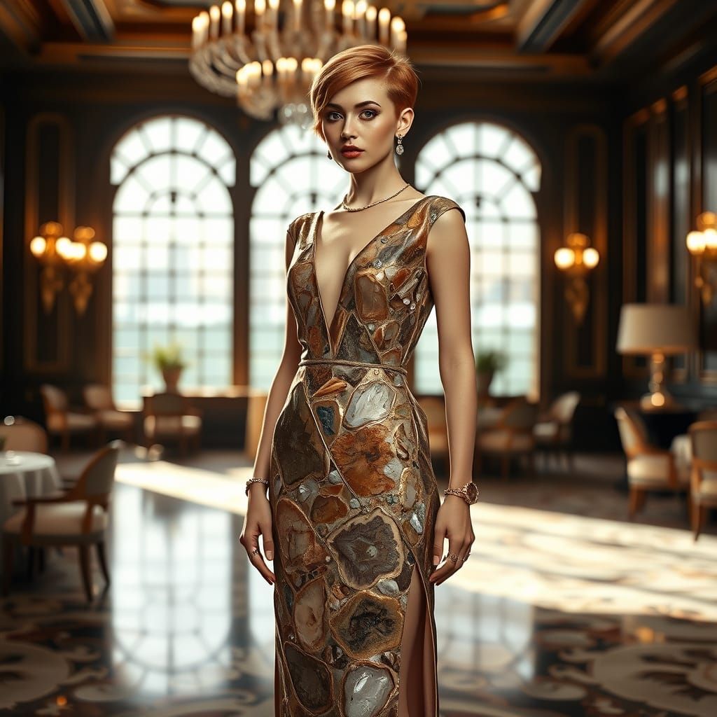 Crystal Geode Dress in Luxurious Ballroom, Hyperre... - AI Art