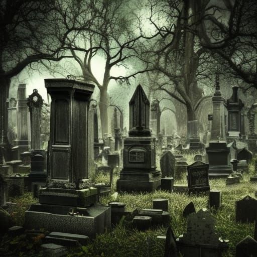 Ethereal gothic cemetery with Crypts and tombstones& haunting vibes ...