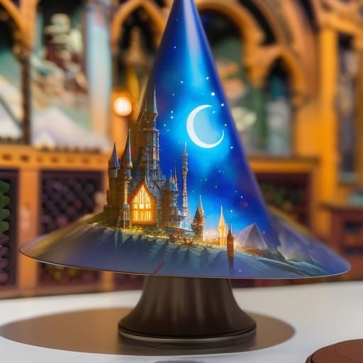 pointy slightly bent at top colorful wizard hat that is Intricately ...