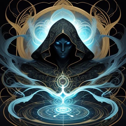 Symbolist Masterpiece: Hooded Figure in Mystical L... - AI Art