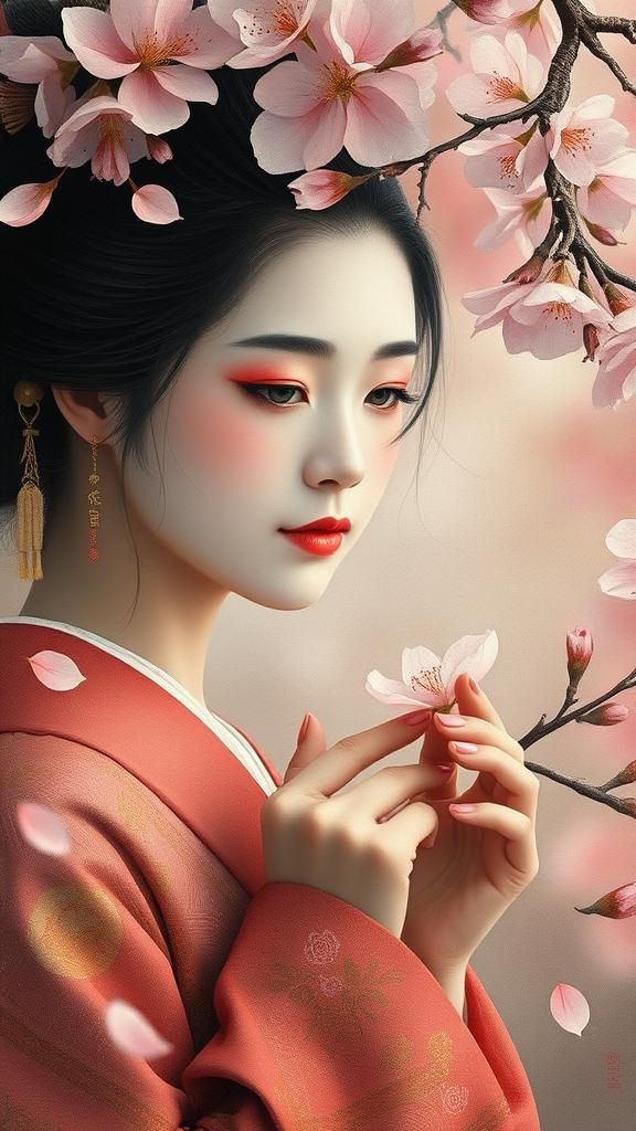 Geisha Lady - Ethereal Geisha in Traditional Japanese Splend...