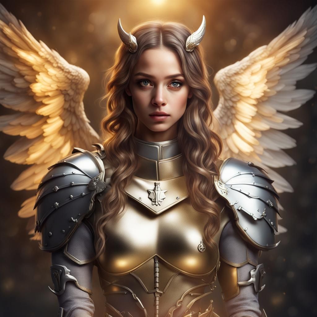 Photography, cinematic light, young female with wings, half devil and ...