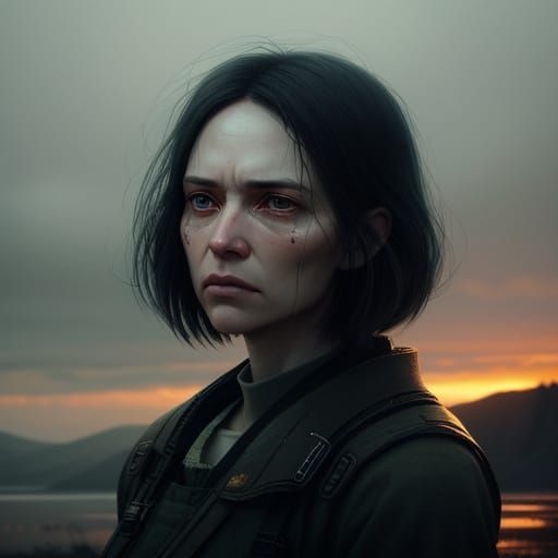 cry more - Sorrowful Woman in Sunset Glow