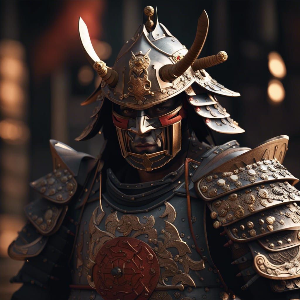 Medieval samurai wearing full battle armor and Men-yoroi mask 3D Game ...