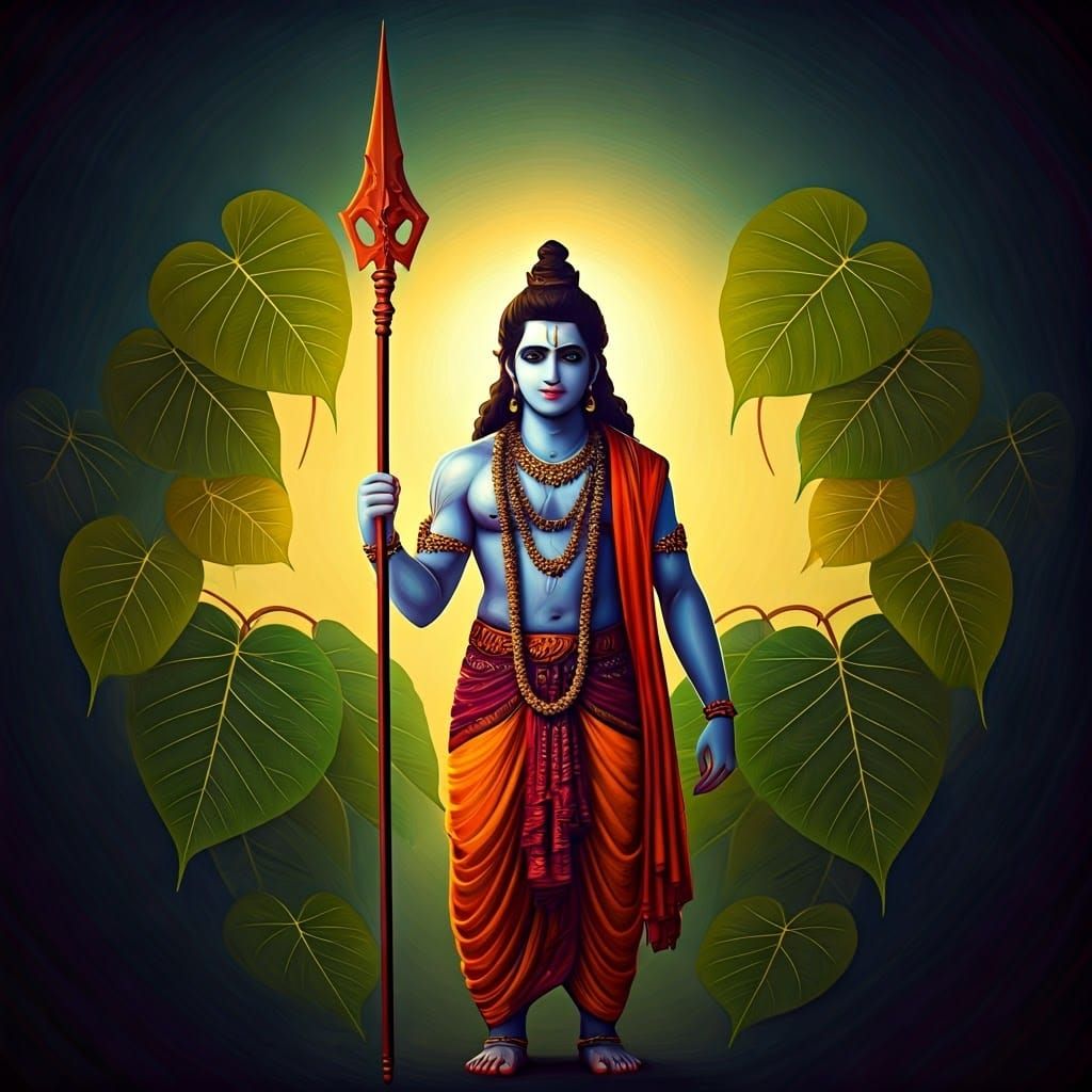 Divine Hindu Deity in Ethereal Aura with Peepal Le... - AI Art