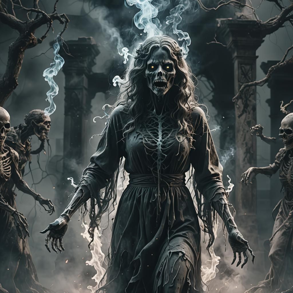 3d render smoke swirling horror female demon Ghost dripping plasma ...