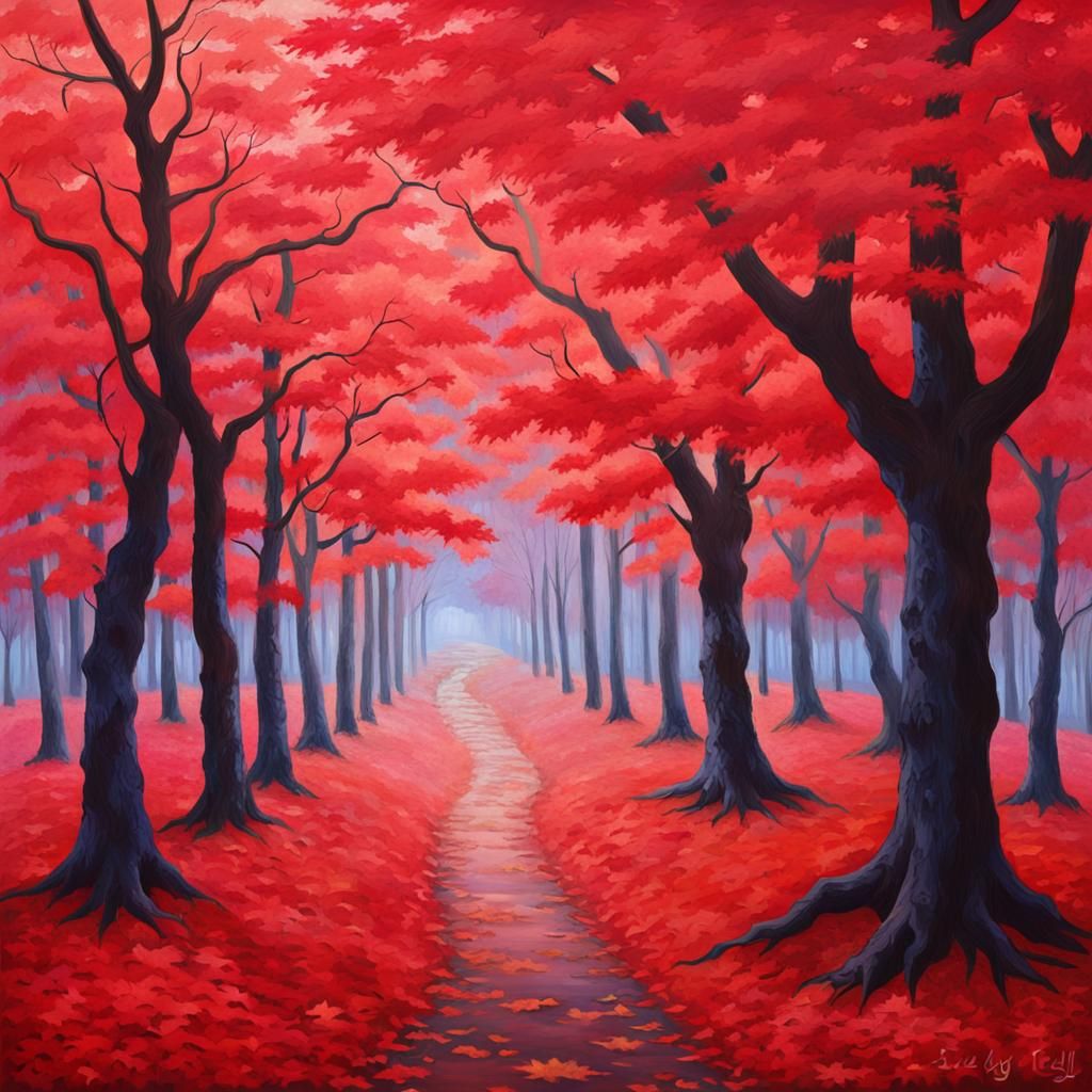 Rows of Red Japanese Maple Trees - AI Generated Artwork - NightCafe Creator