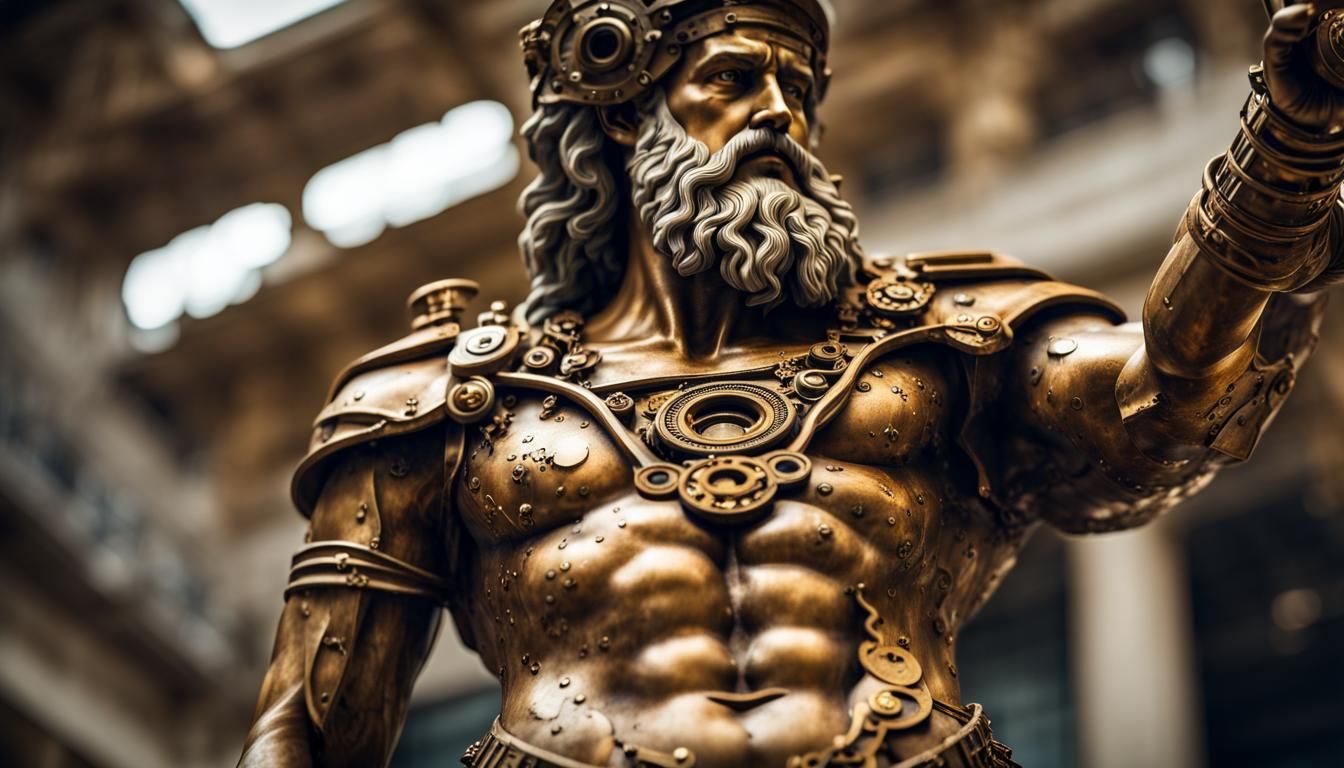Steampunk sculpture of Zeus - AI Generated Artwork - NightCafe Creator
