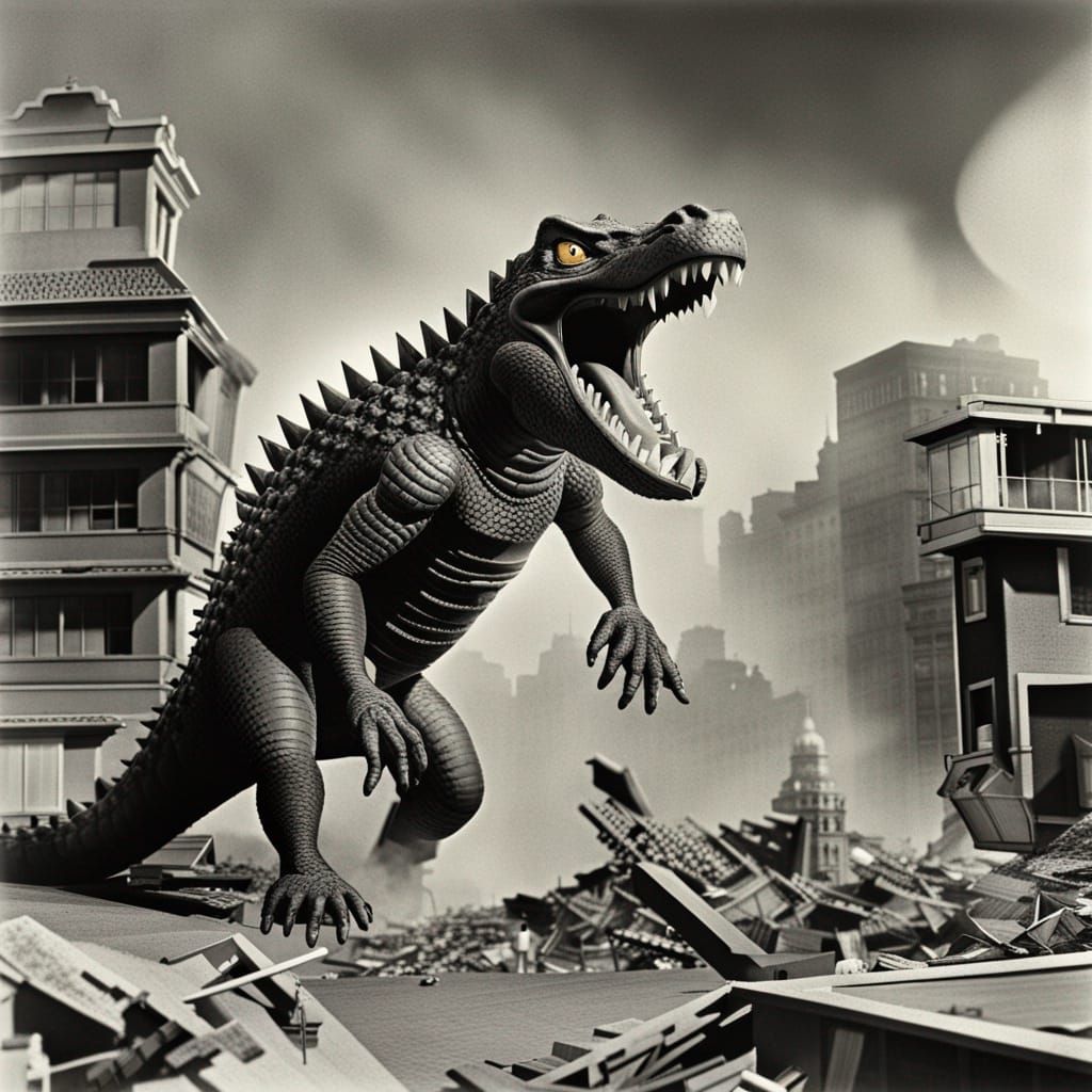 1950s science-fiction film where a kaiju alligator destroys Los Angeles ...