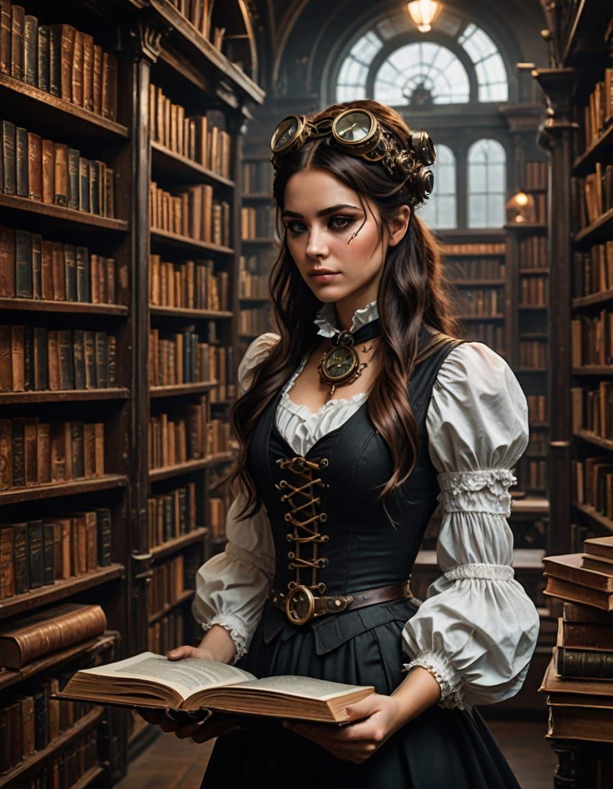 the library II - Mystical Steampunk Library Scene