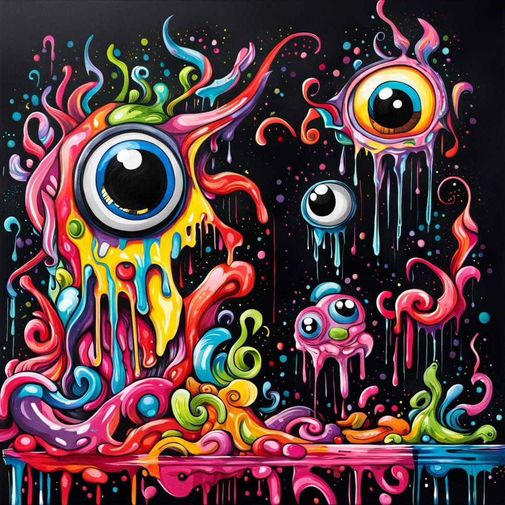 big eyed, ink splat monster, graffiti art, splash art, spray paint, oil ...