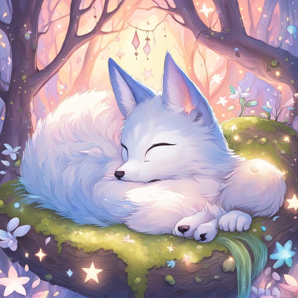 Sleepy Fox... - Whimsical Motherly Love in Twilight Hues