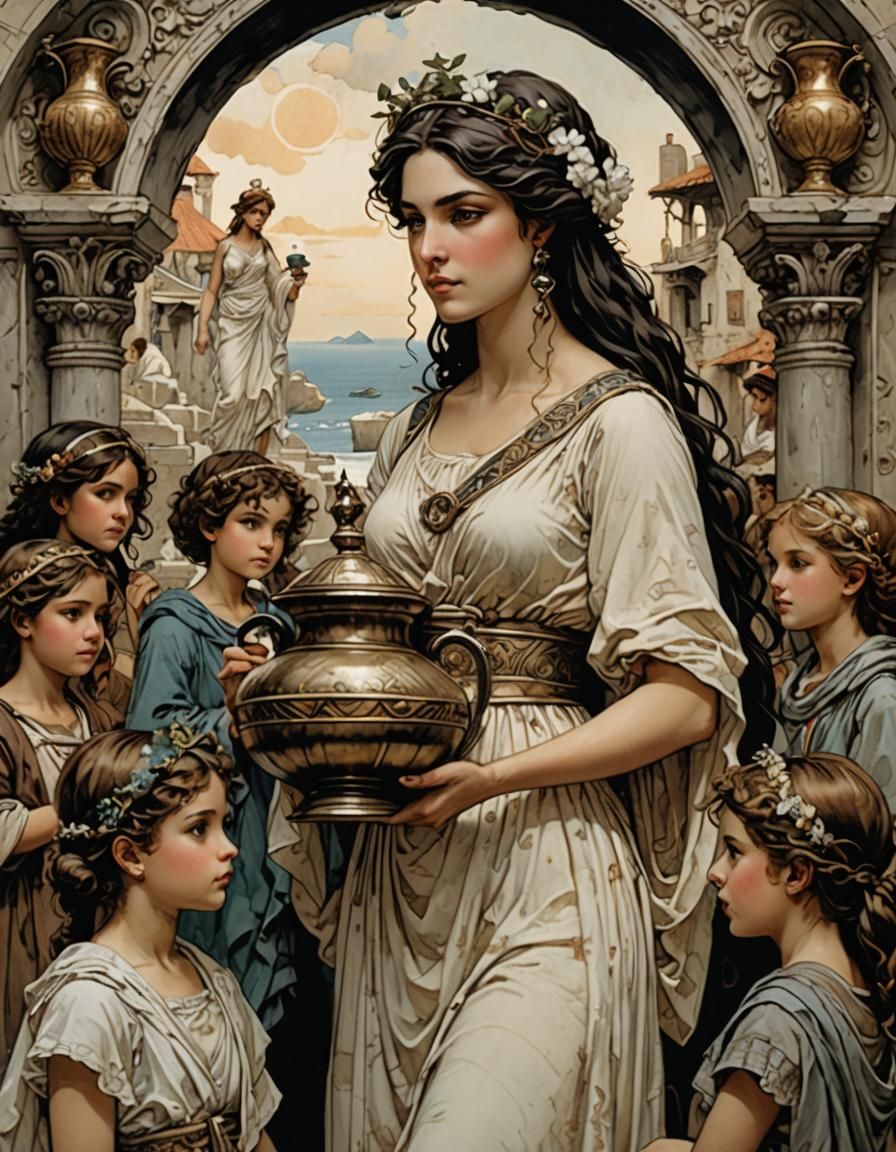 Cameo of a beautiful Greek woman with an urn. - AI Generated Artwork ...