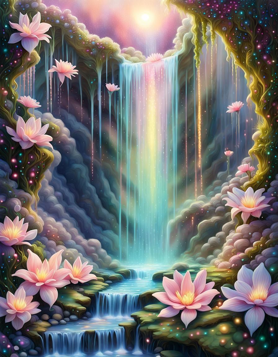 Glowing Spring Falls - AI Generated Artwork - NightCafe Creator