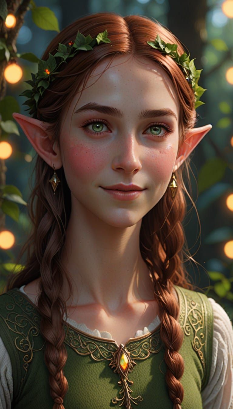 Hyper-Realistic Elf Portrait Radiating Joy and Ser... - AI Art