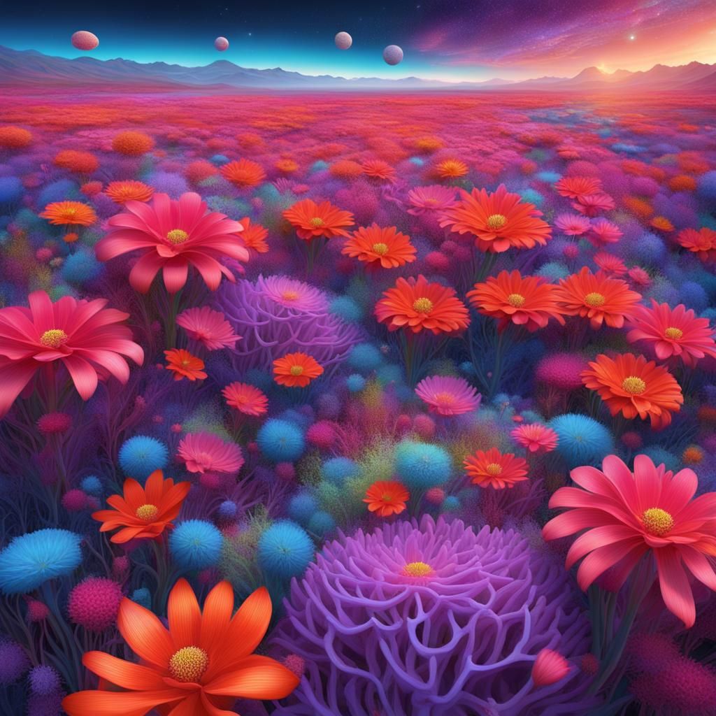 An alien field of flowers far away... - AI Generated Artwork ...