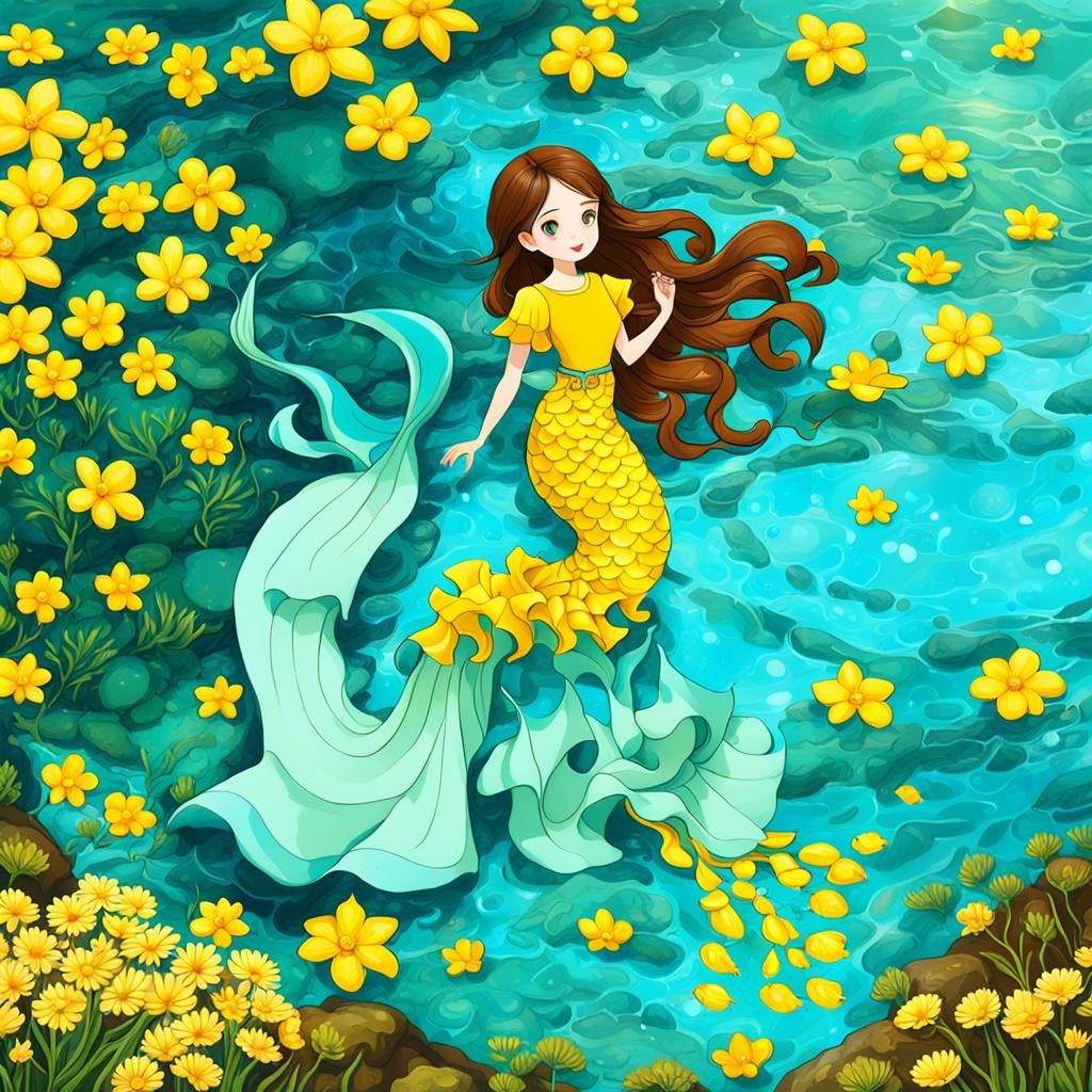 mermaid yellow outfit and tail modest ruffle dressshirt with mermaid ...