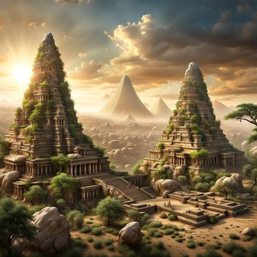 Ancient Civilization in Symbiosis with Nature in harmony, very minute ...