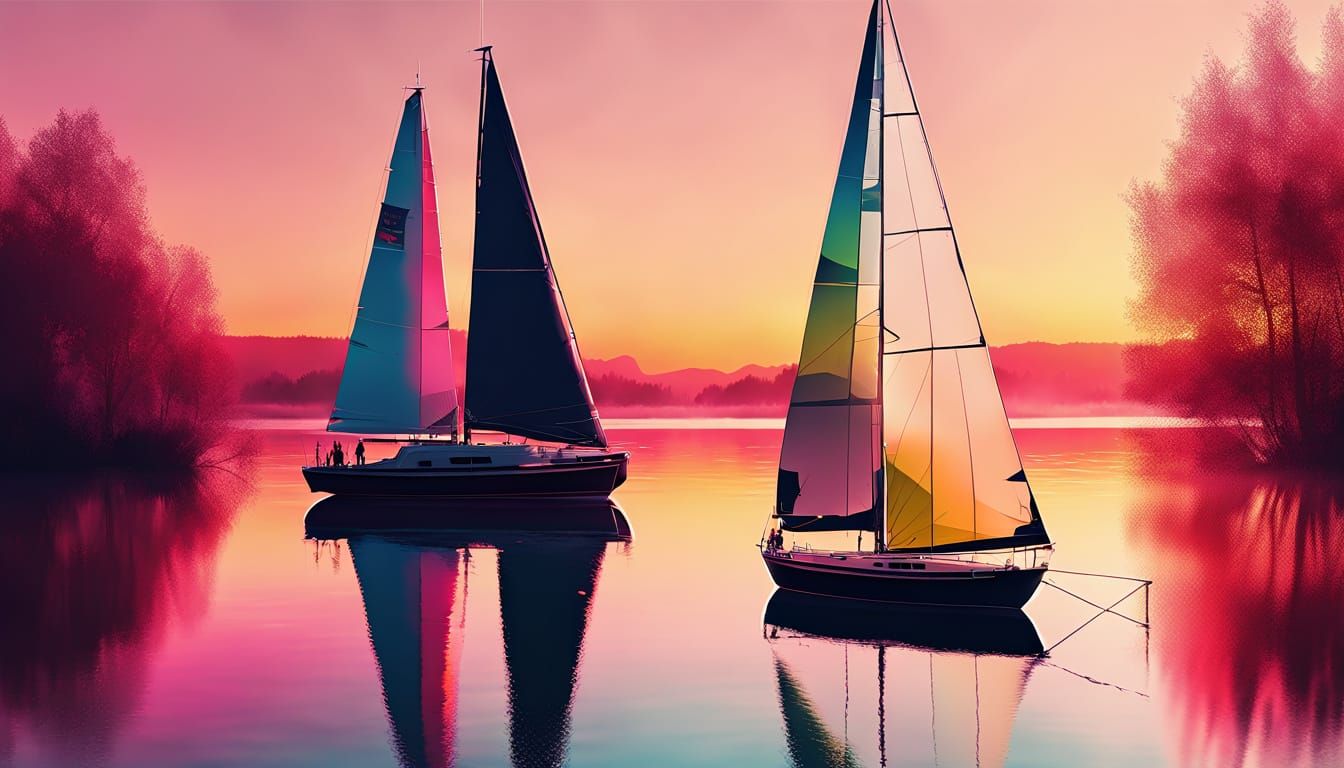Surreal Sunset Sailboat Scene in Honeypunk Style - AI Art