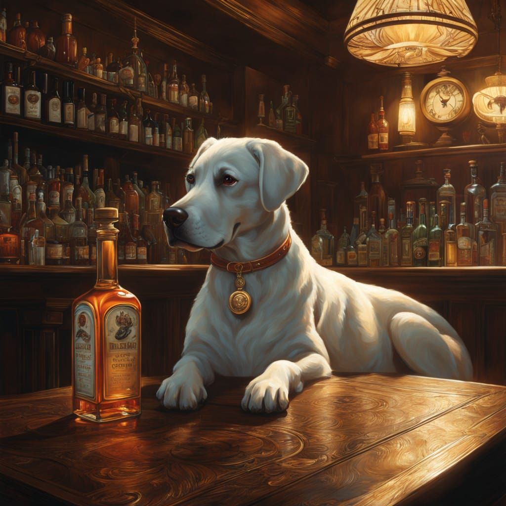 Surrealistic Tavern Scene with Dog Bartender in Ph... - AI Art