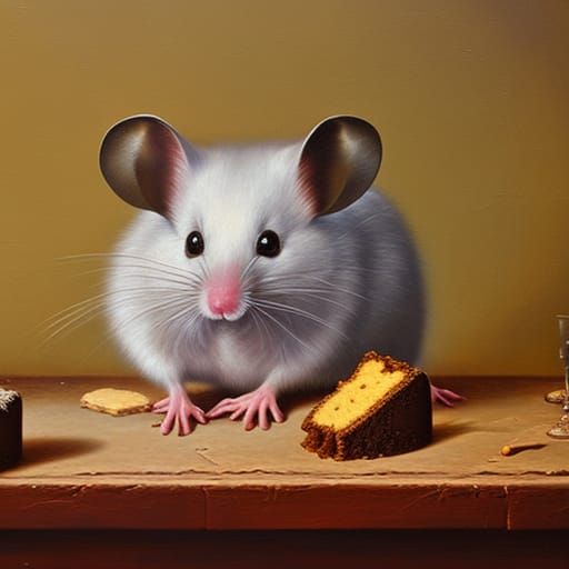 Mouse eating cake in the kitchen - AI Generated Artwork - NightCafe Creator
