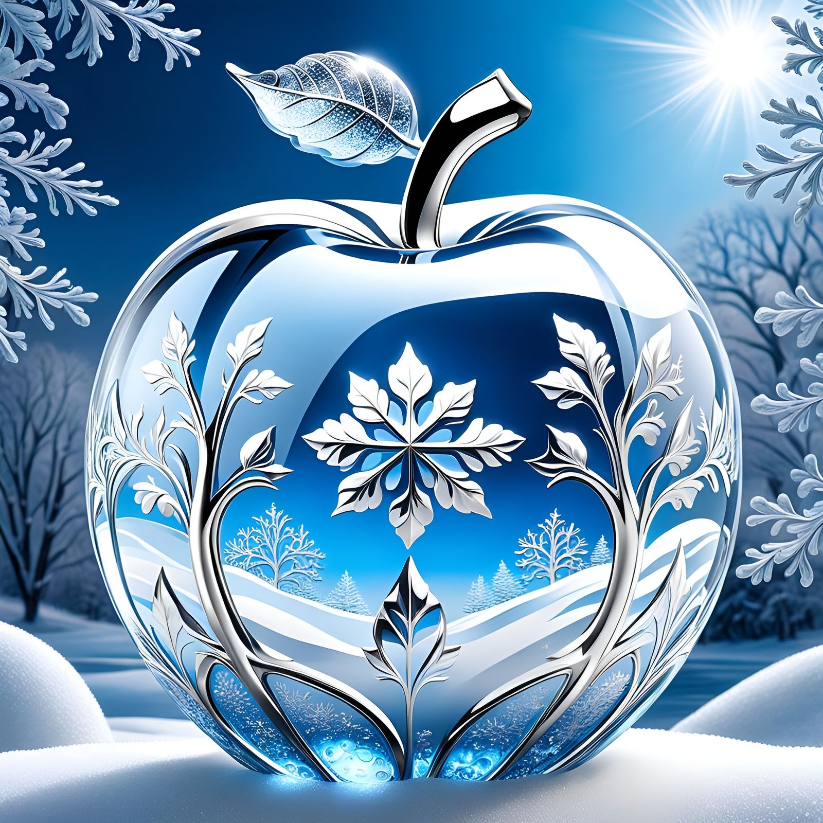 Beautiful Winter-Themed Crystal Glass Apple with Ornate Silver Filigree ...