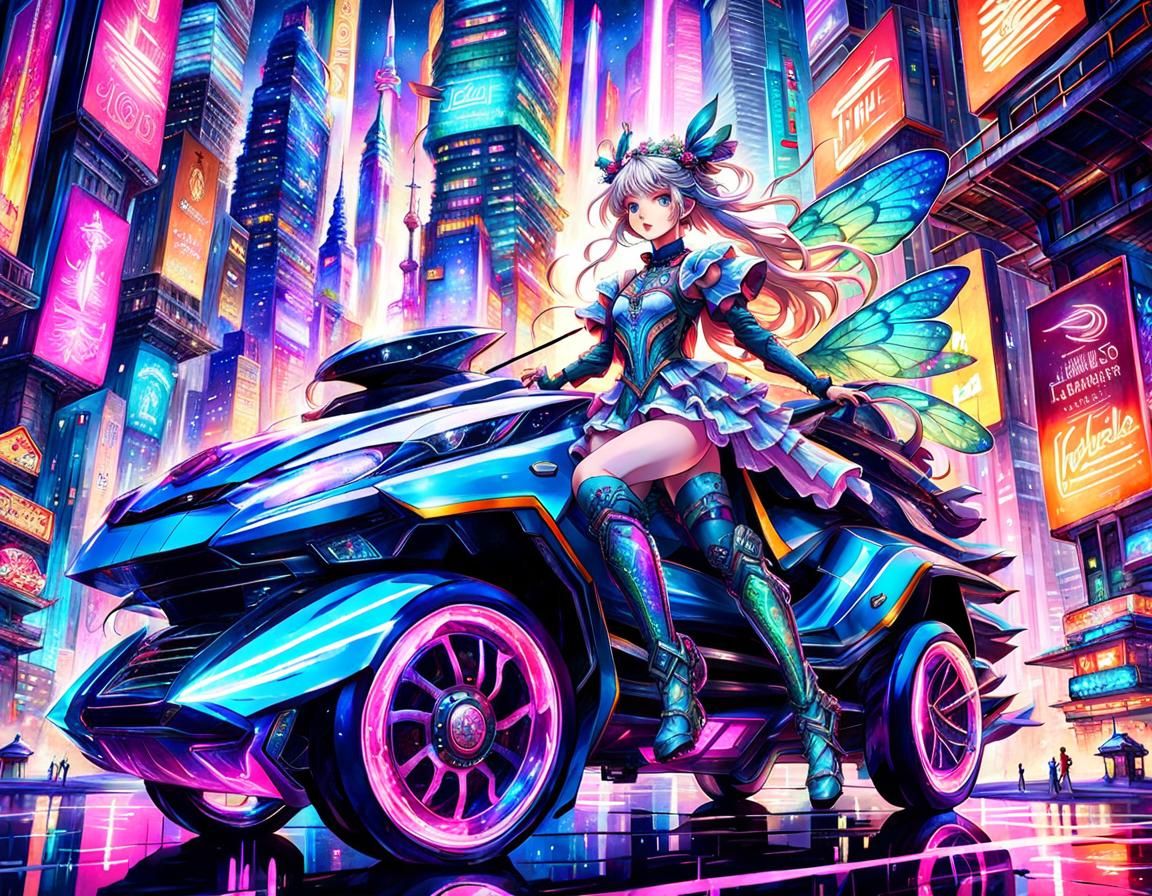 (Insanely detailed epic anime poster art of a cute magical girl wears a ...