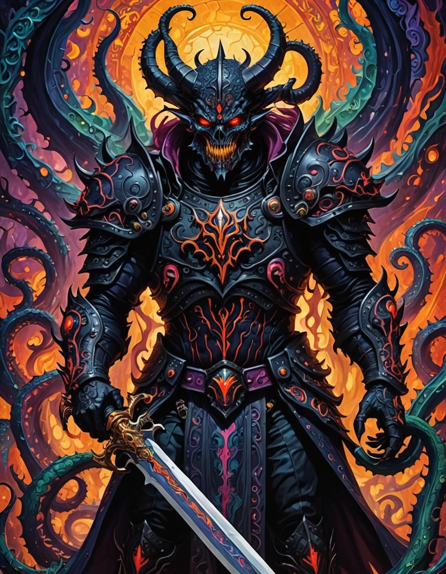 Obsidian tentacle demon knight with big sword, STYLE: fauvism - AI ...