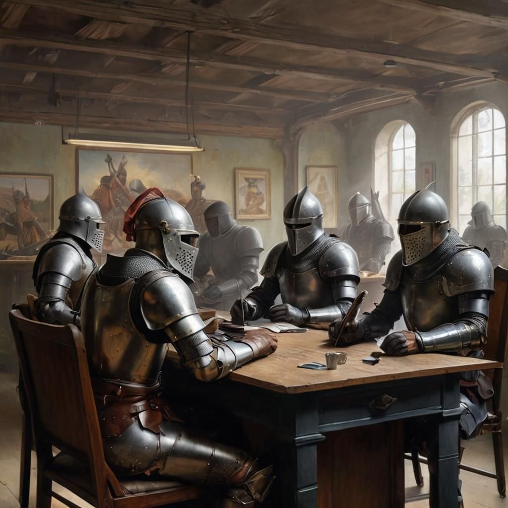Art by Norman Rockwell and Jean-Léon Gérôme, medieval knights in full ...