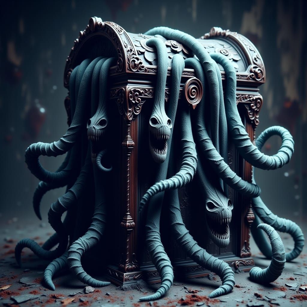 Majestic Monster Mimic Treasure Chest in Dark, Pol... - AI Art