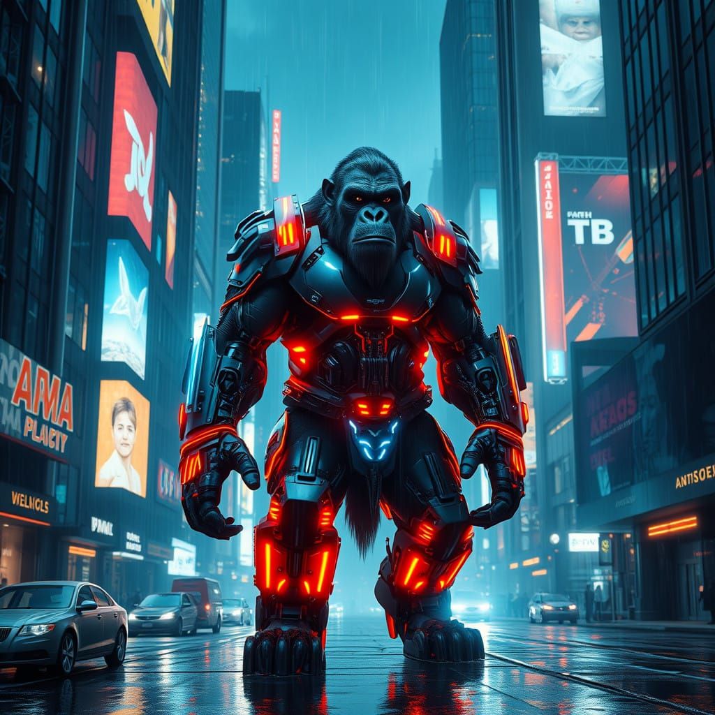 Cyberpunk Ape Cybermals - Cybernetic Ape Hero in Neon-Lit ...