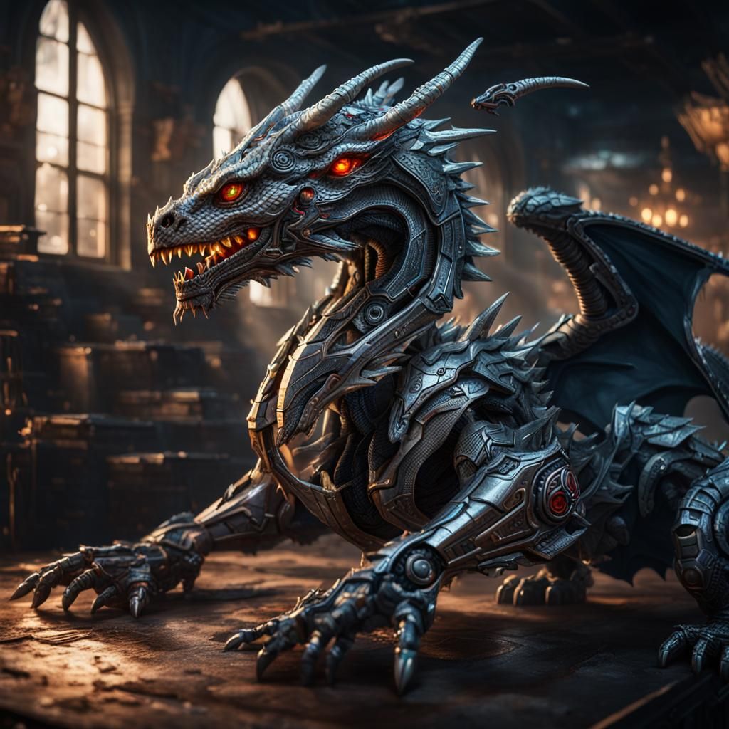 Cyborg dragon pet and it's owner - AI Generated Artwork - NightCafe Creator