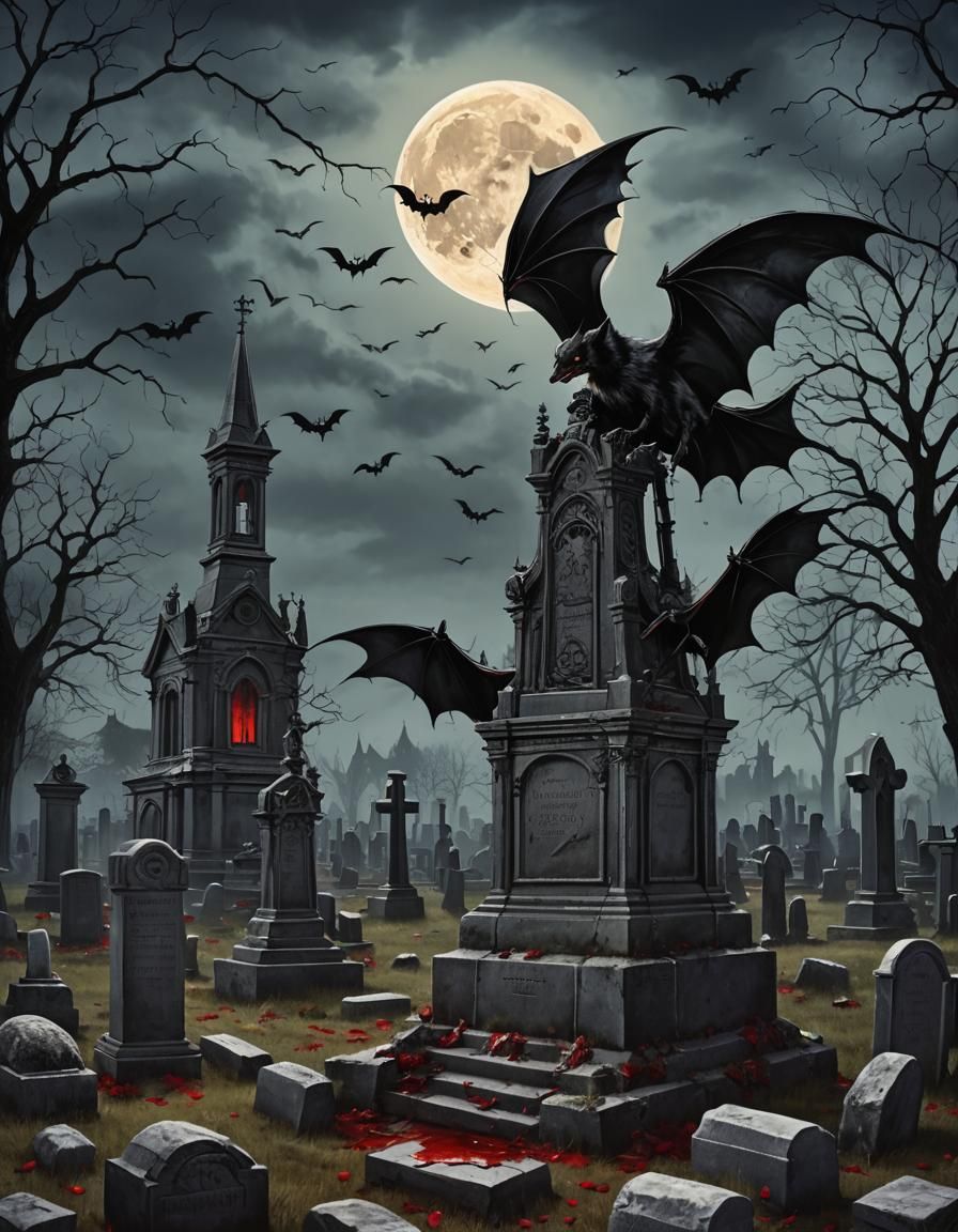 dark victorian horror vampiric gothic bat bloody moon gothic cemetery ...