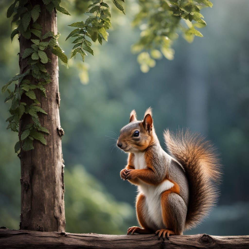 Woodland Squirrel Offers Forest Prayer in Whimsica... - AI Art