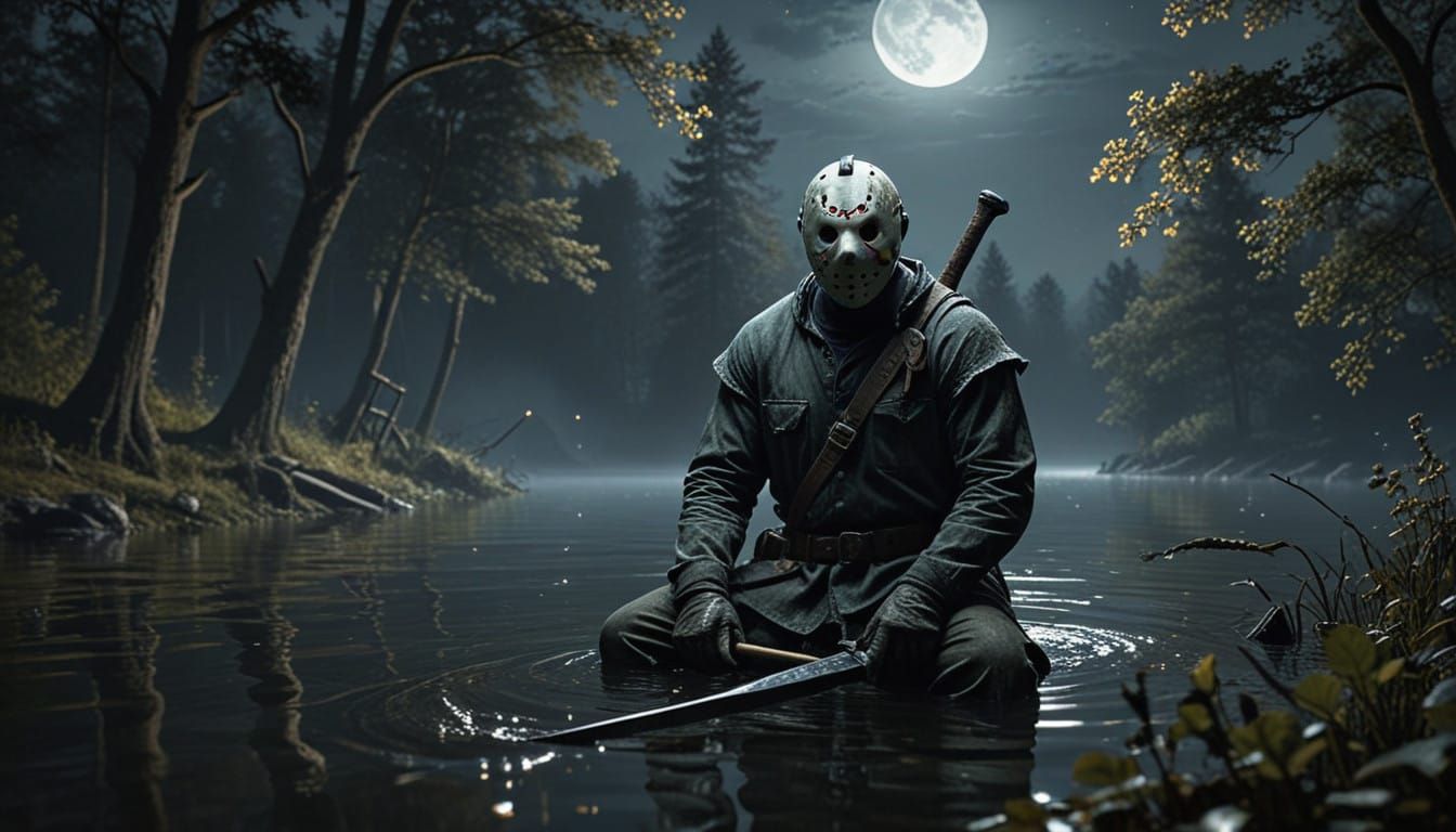 Jason Voorhees Lost in Thought on Weathered Cabin ... - AI Art