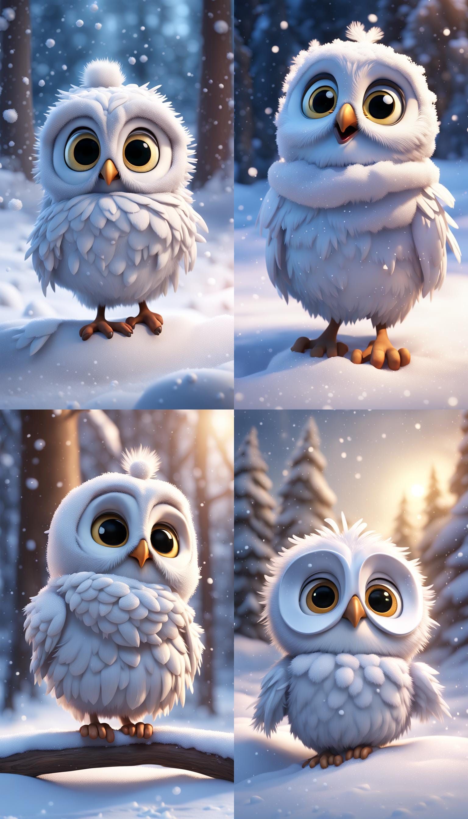 Pixar 3D animation, photorealistic image of a cute little baby owl ...