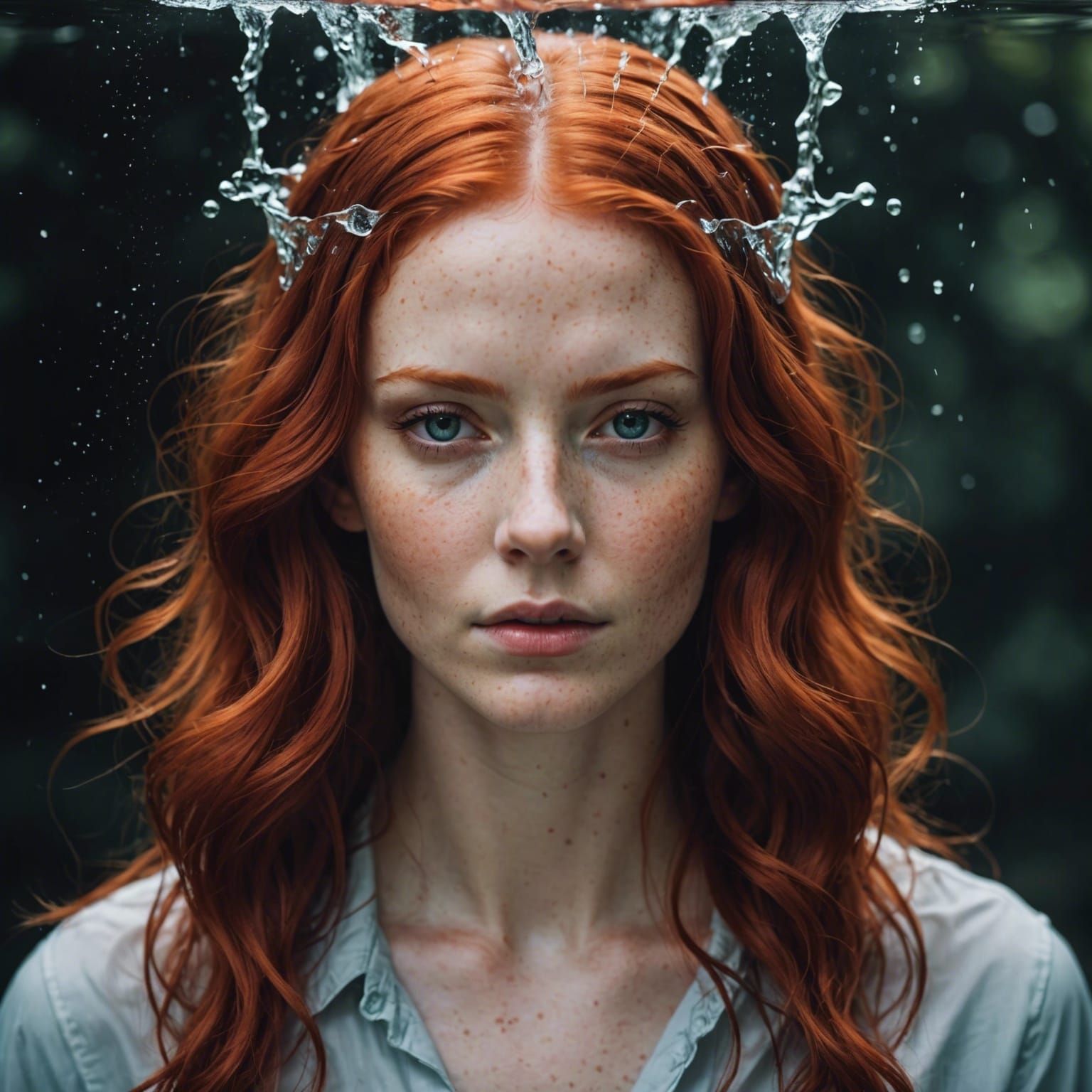 Brain washing with water and spirituality female red hair - AI Generated Artwork - NightCafe Creator