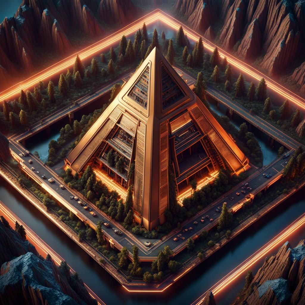 An equilateral triangular pyramid located in a technical environment ...