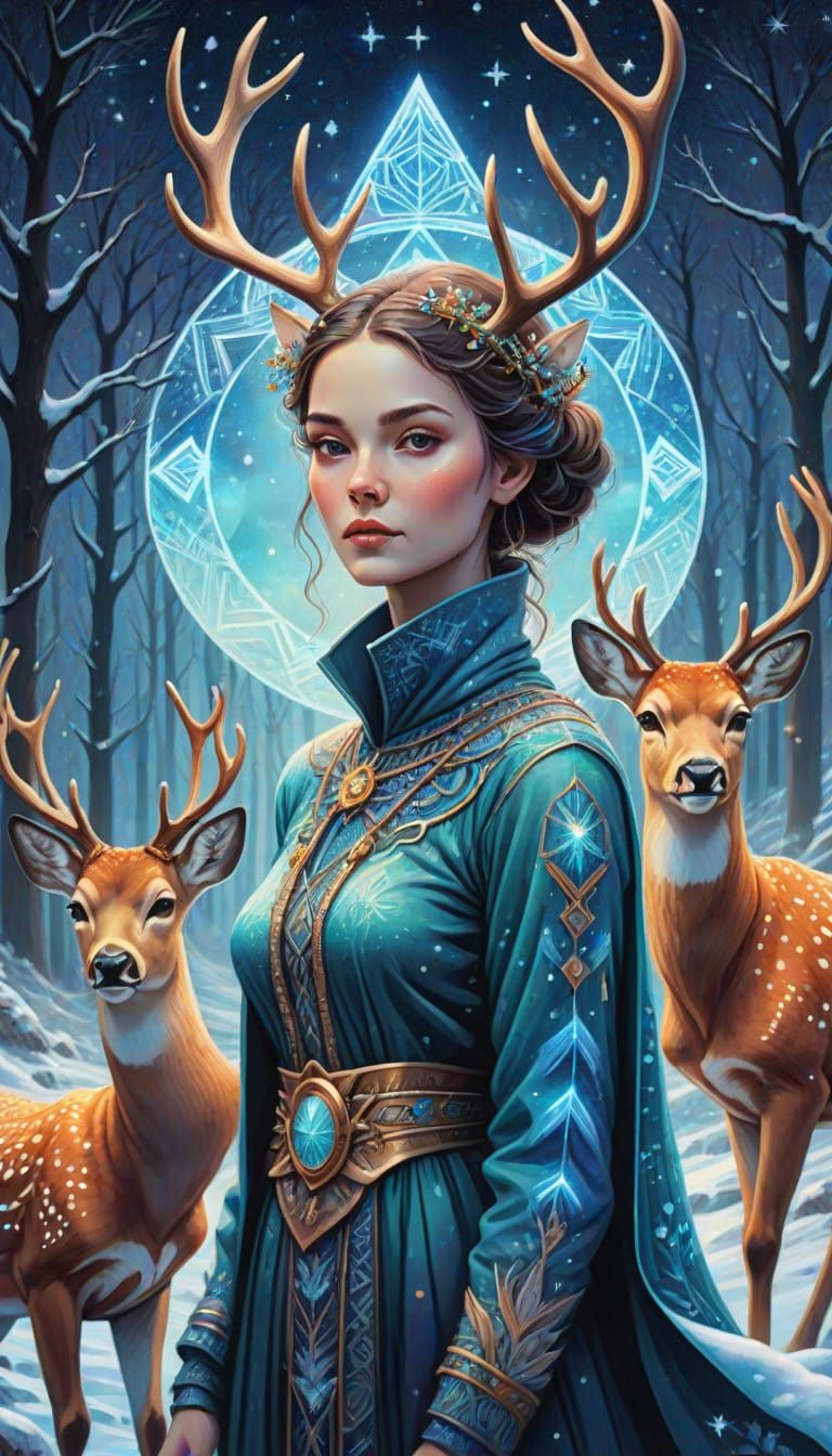 Winter Solstice Woman with Deer - Winter Solstice Woman wit...
